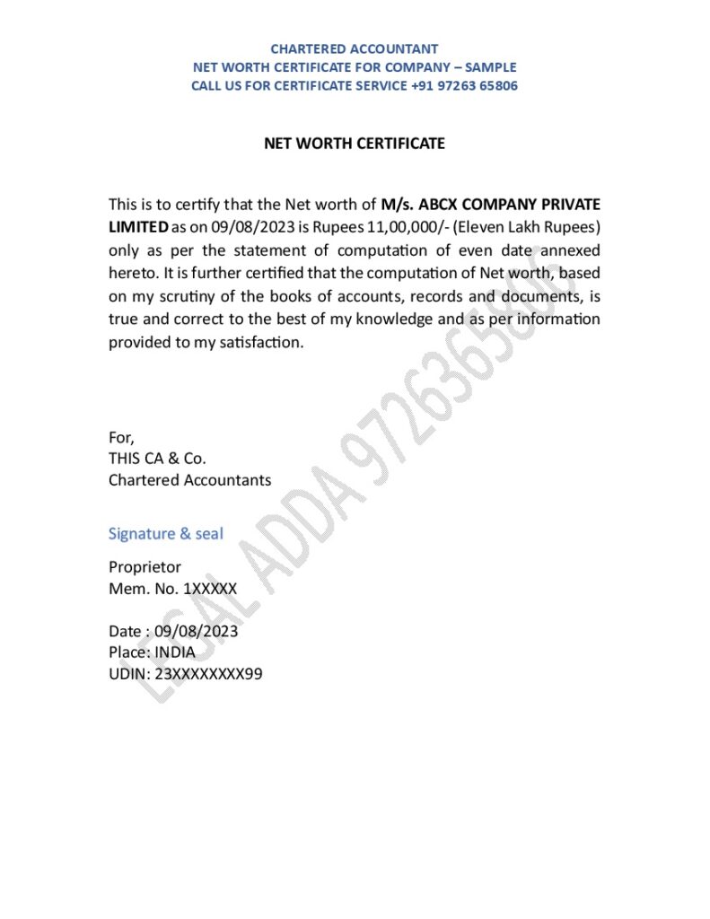 Net Worth Certificate for Partnership Firm - CA Certificate for LLP